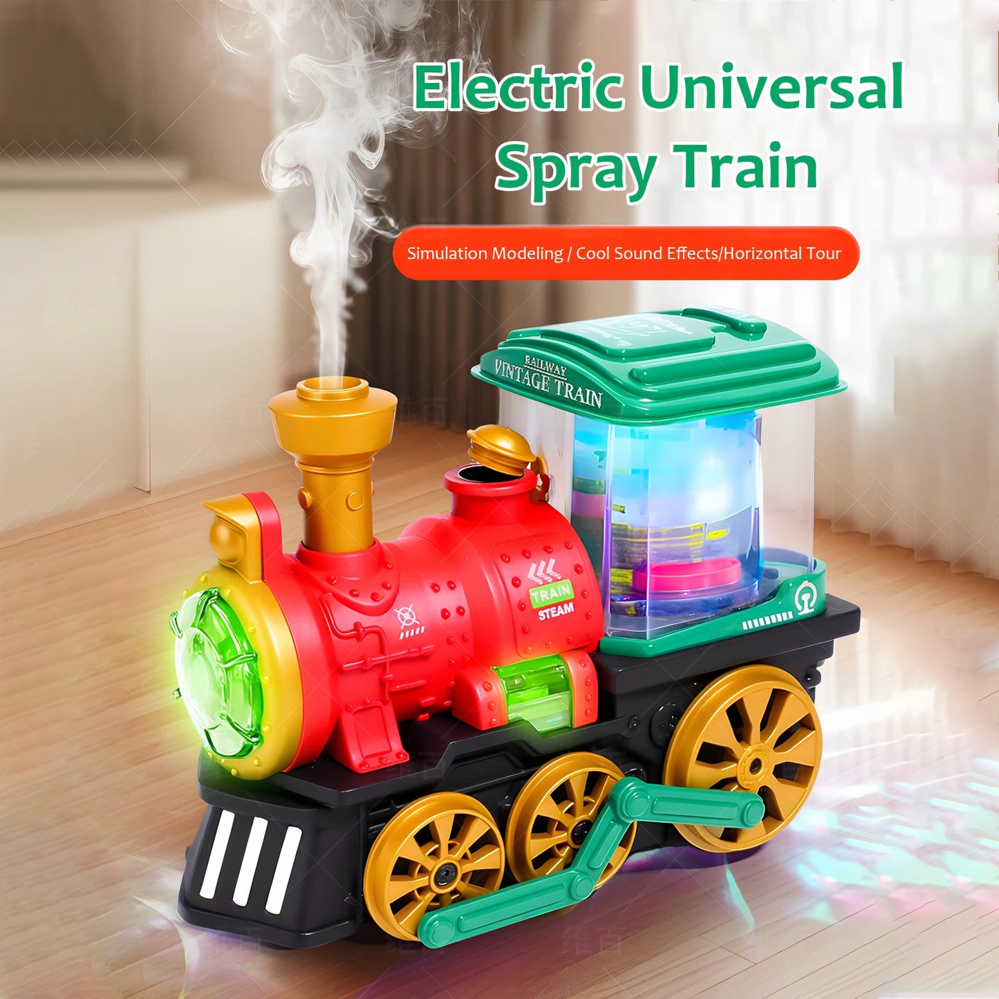 Electric Steam Spray Train Toy with Lights, Sound & Smoke – mylovely-baby