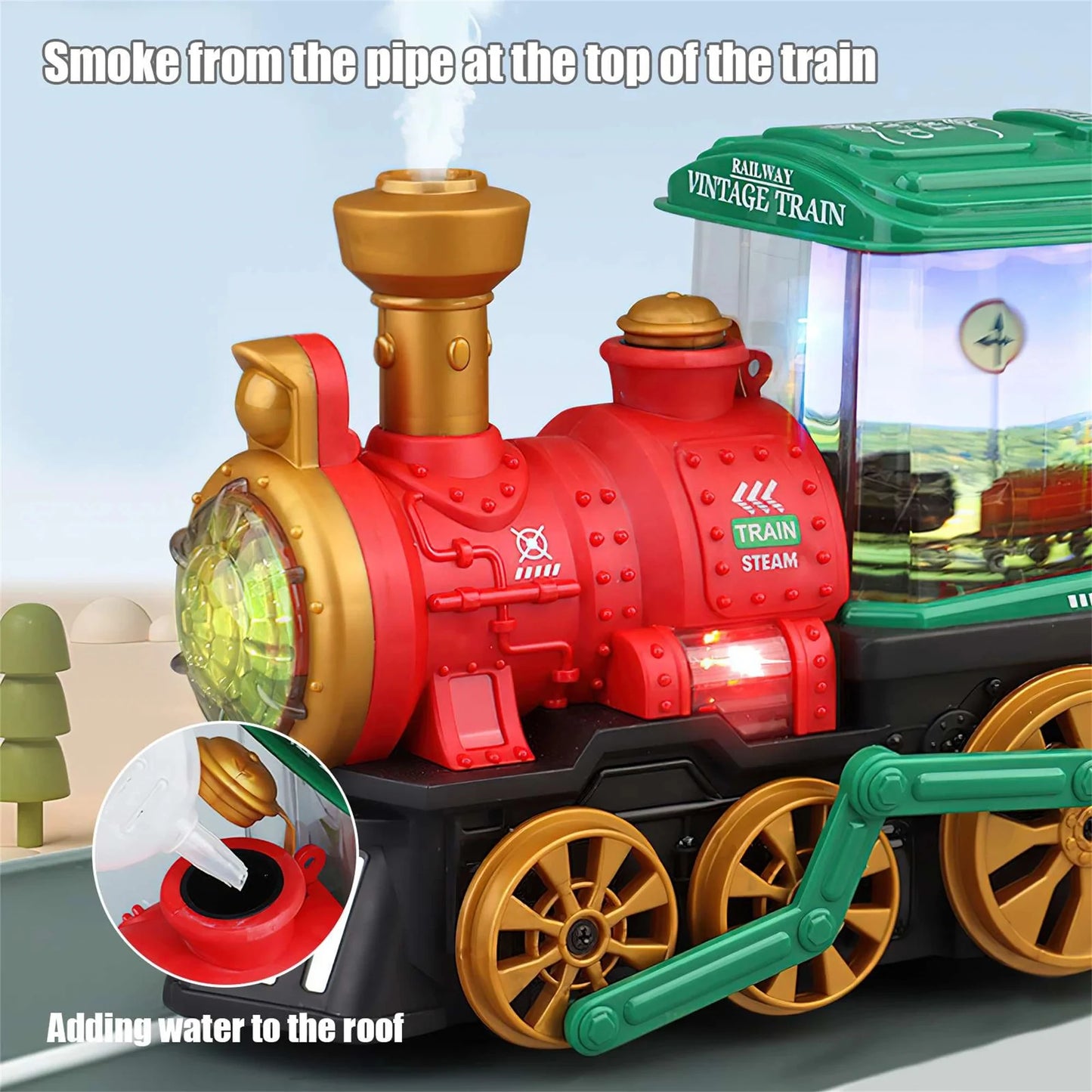 Electric Steam Spray Train Toy with Lights, Sound & Smoke – mylovely-baby